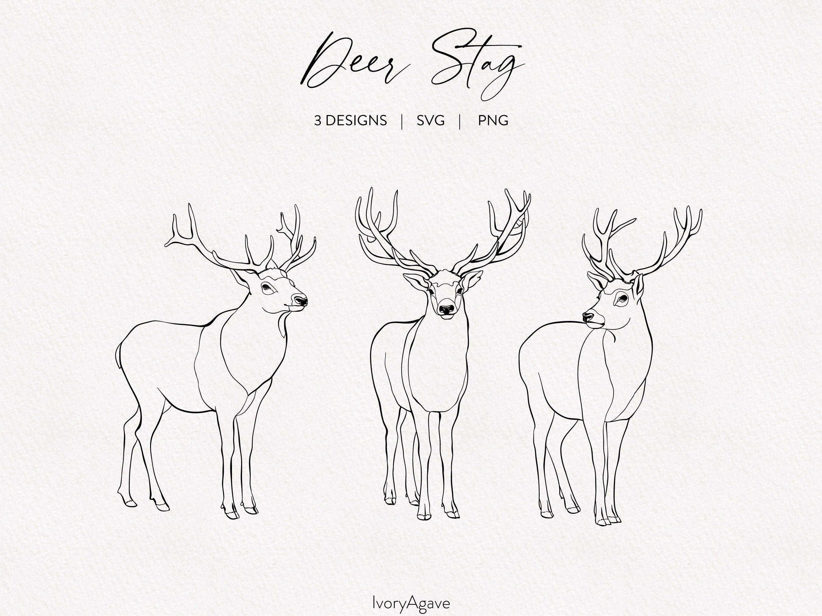 Deer Stag Line Art Clipart Winter Holiday Woodland Animal Hand Drawn ...