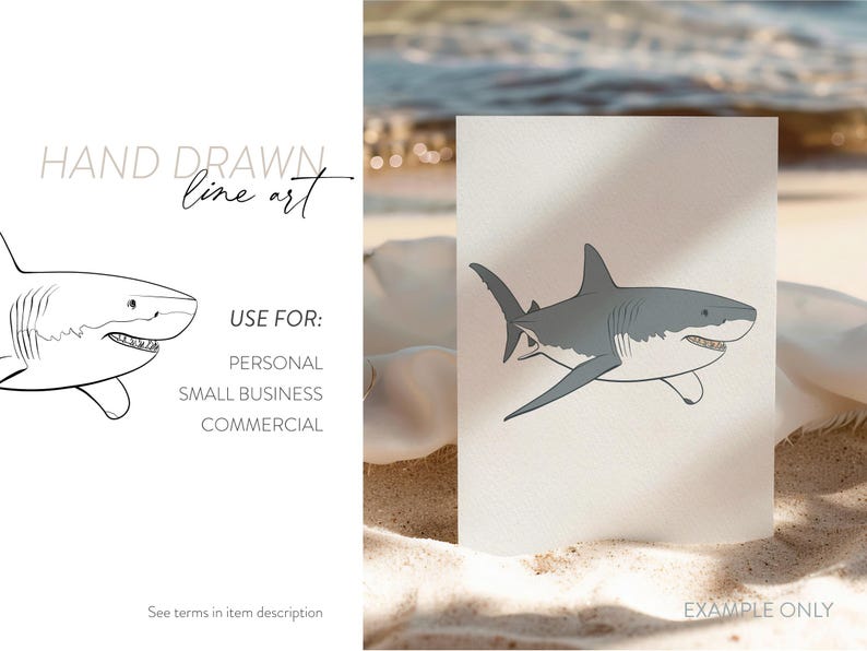 Great White Shark Line Art Drawing Graphics Ocean Summer Sea Life ...