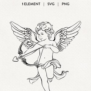 Valentine's Day Love Cupid Line Art Clipart Handdrawn Modern Graphic ...
