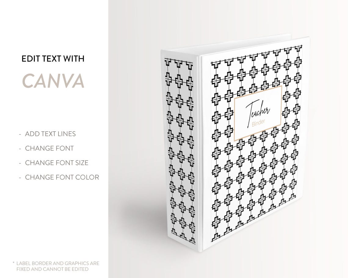 Binder Cover Printable Editable Canva Template Black and White Modern ...