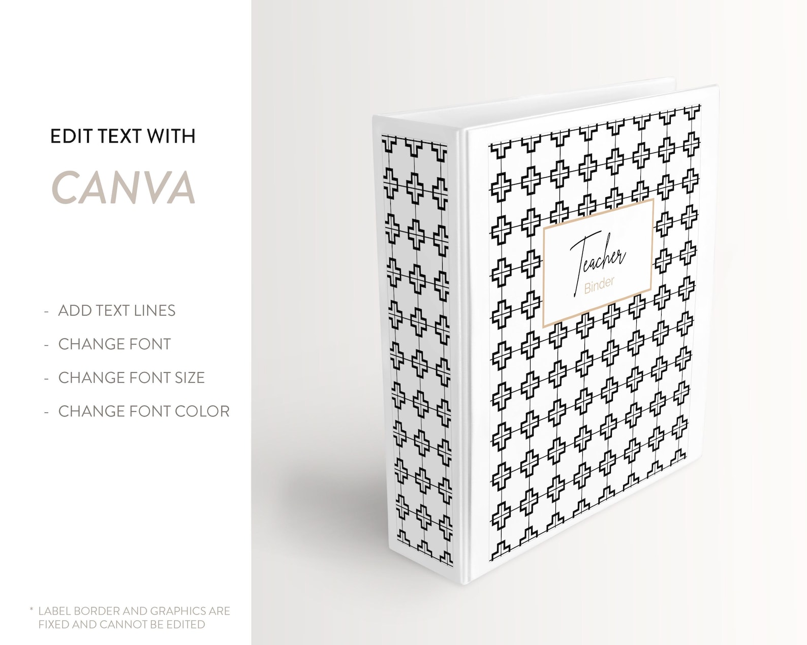 Binder Cover Printable Editable Canva Template Black and White Modern ...