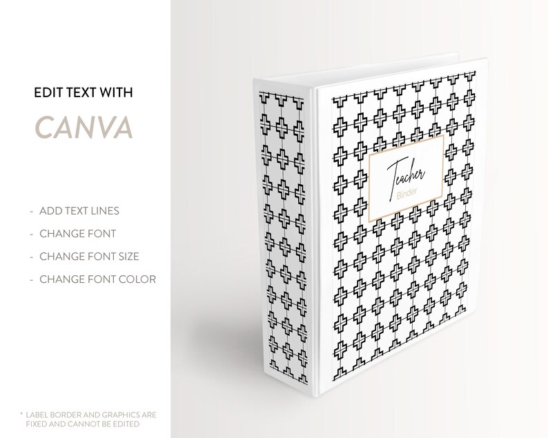 Binder Cover Printable Editable Canva Template Black and White Modern ...