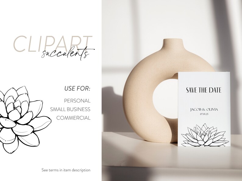 Succulent Line Art Clipart | Summer Botanical Flower Hand Drawn SVG PNG ...