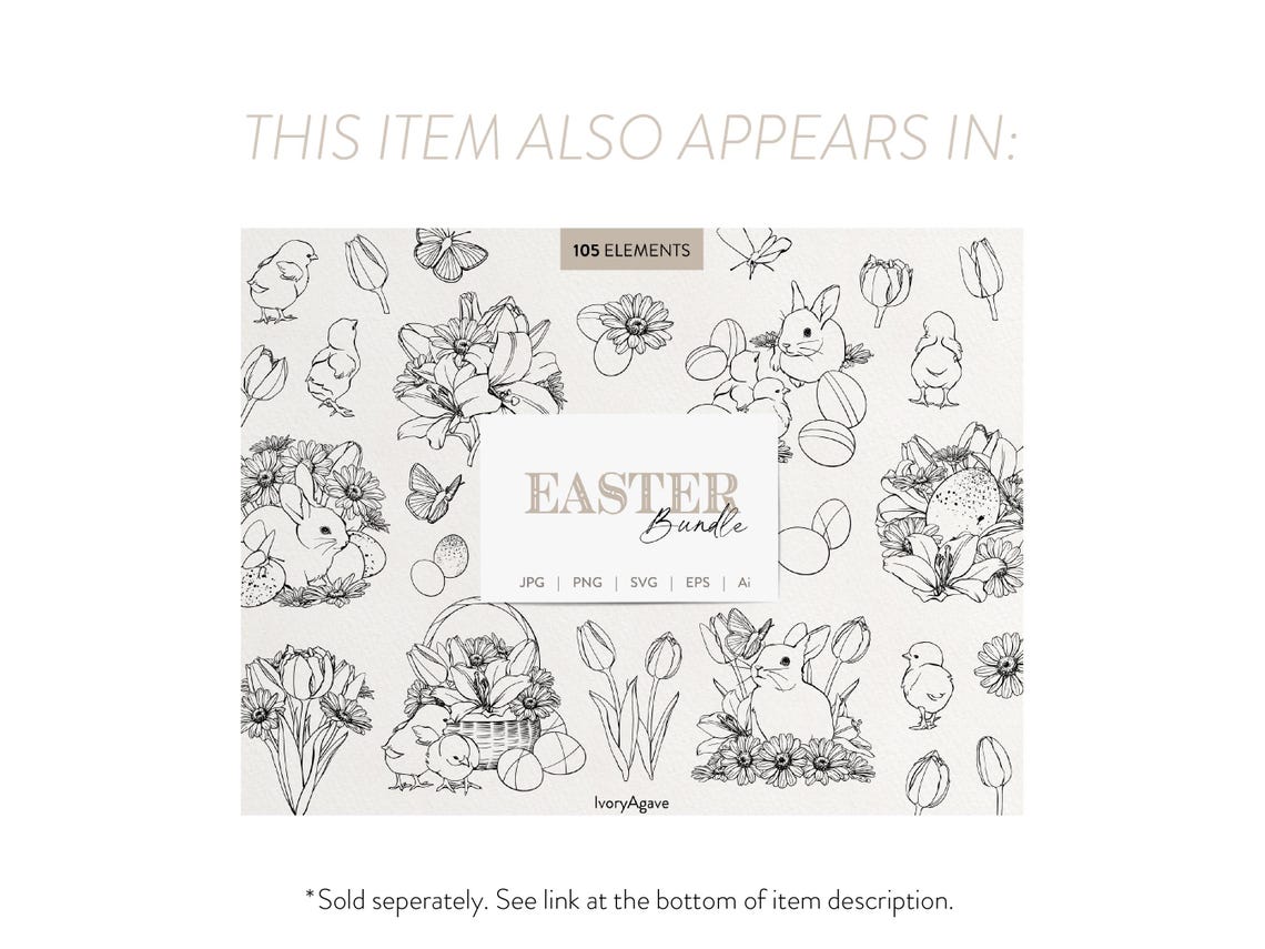 Easter Lily Flowers Line Art Clipart Modern Spring Easter Florals Hand ...