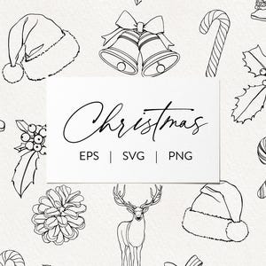 Christmas Bundle Line Art Clipart Line Drawing | Winter Holiday Hand ...