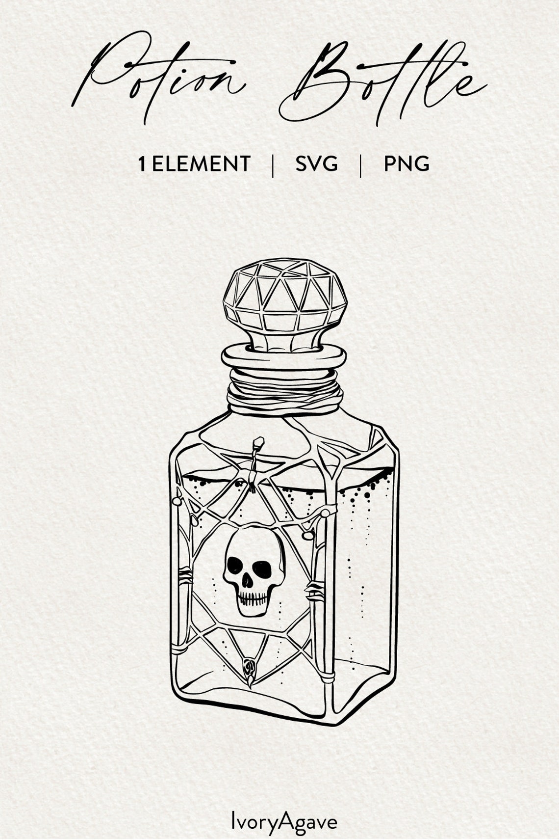 Halloween Potion Bottle Line Art Clipart | Hand Drawn Vector | Fine ...