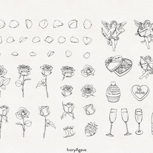 Romantic Valentine's Day Line Art Clipart Handdrawn Modern Graphic ...