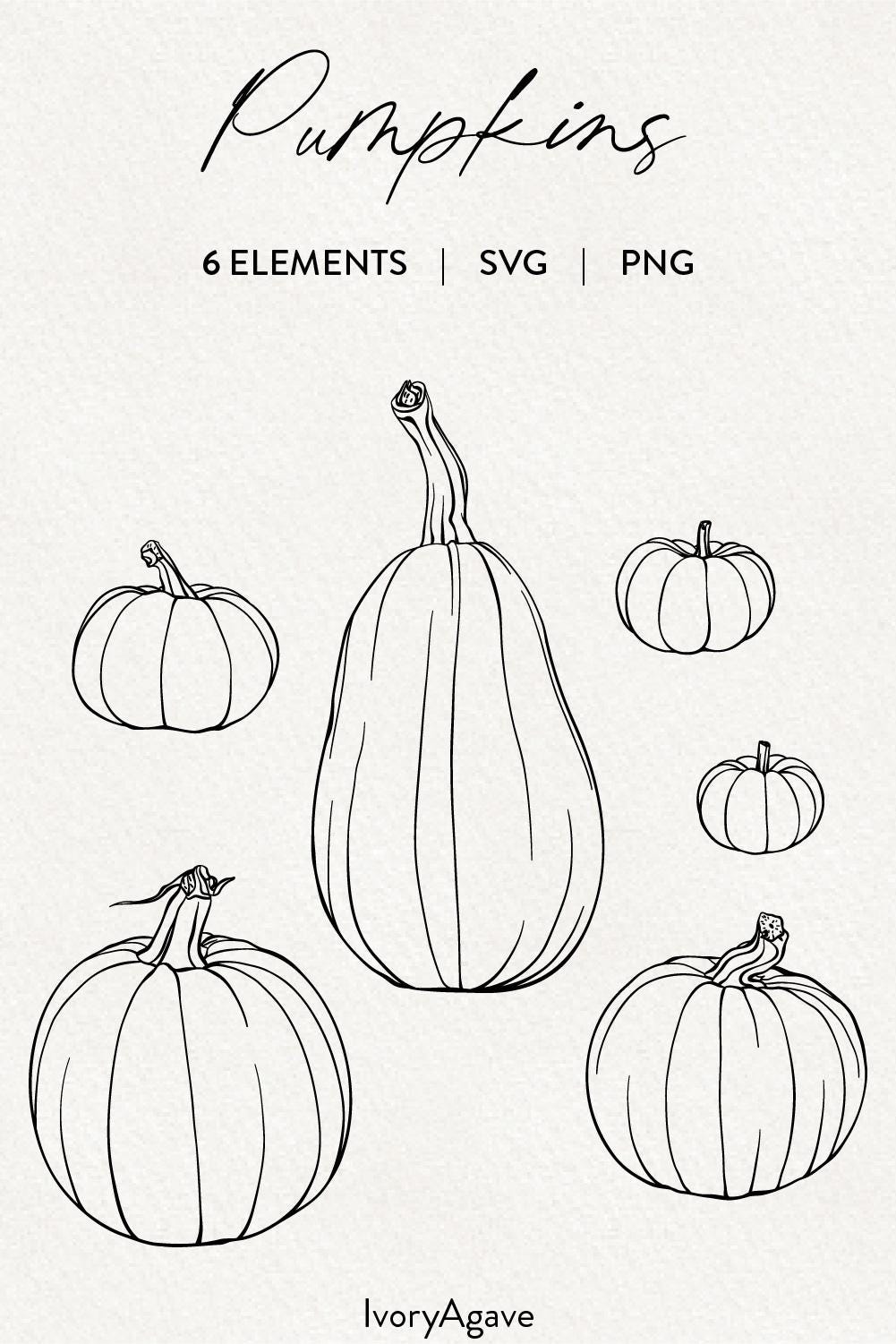 Fall Pumpkins Line Art Clipart | Hand Drawn Vector | Autumn Fine Line ...