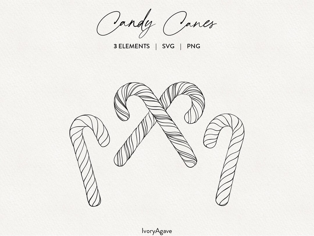Christmas Candy Canes Line Art Clipart | Winter Holiday Christmas Hand ...