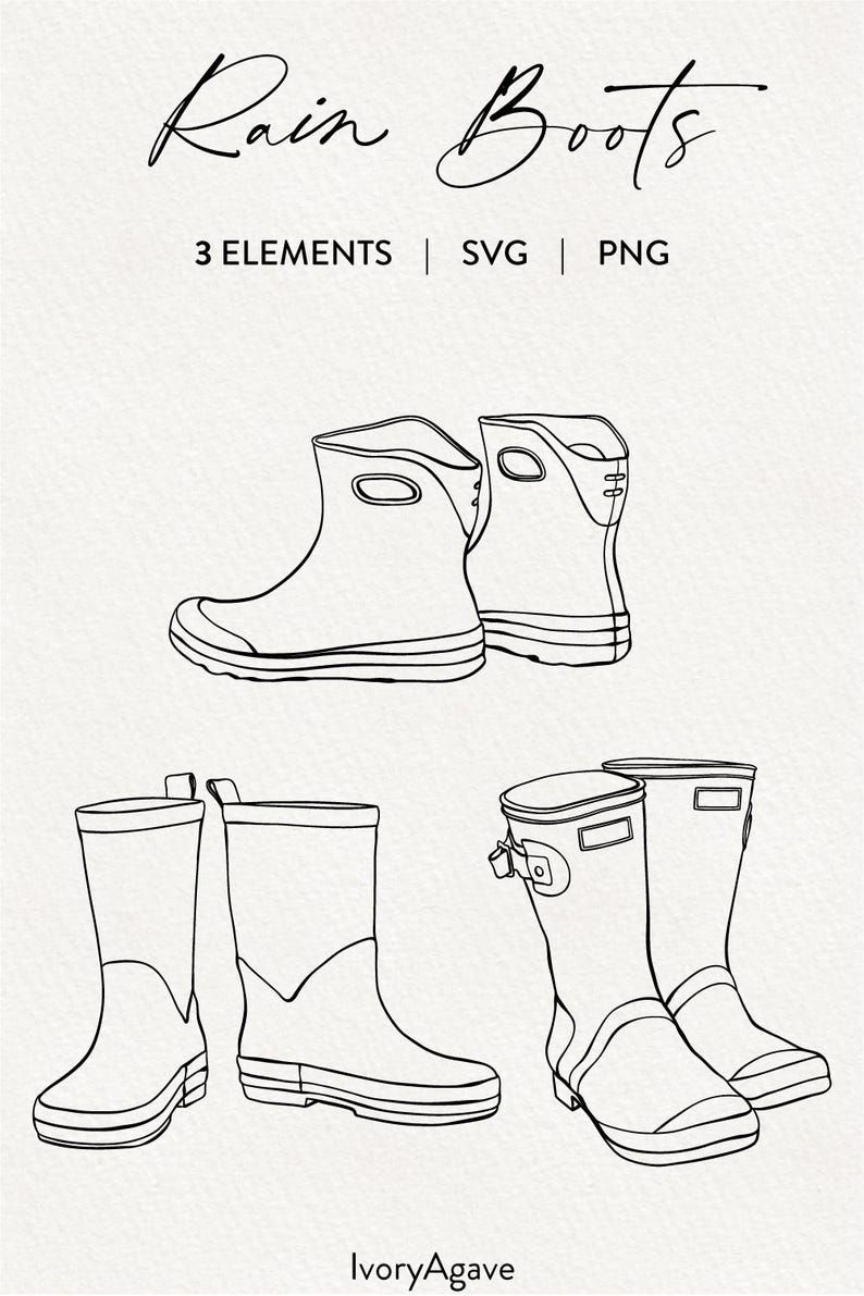 Rain Boots Line Art Illustration Modern Graphic Spring Garden Tools ...