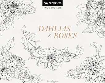 Fall Floral Line Art Clipart Elements | Autumn Botanical Flowers Hand ...