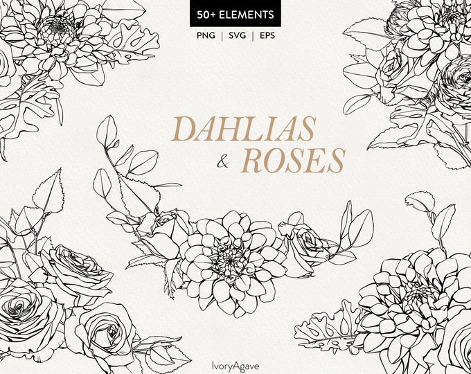 Hand-drawn Wildflower Line Art Clipart, Botanical Fall Design (PNG ...