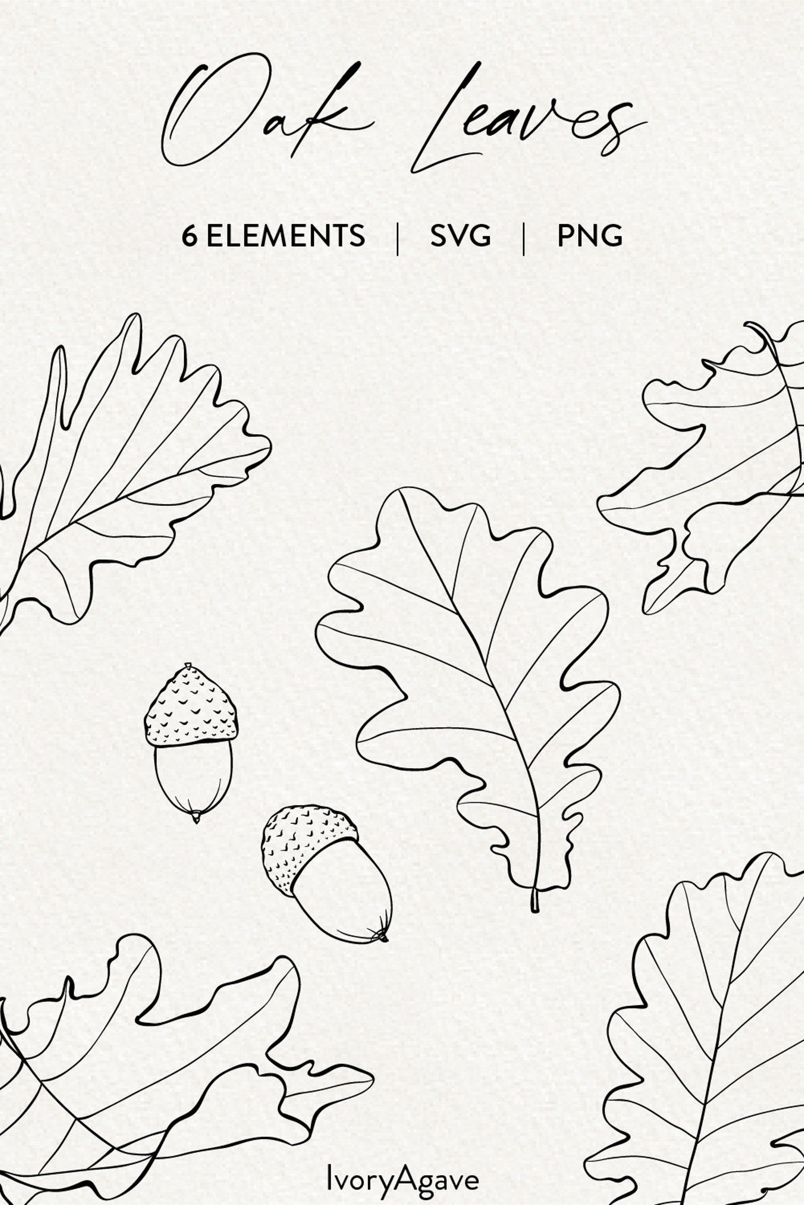Fall Foliage Oak Leaves Line Art Clipart | Hand Drawn Vector | Fine ...