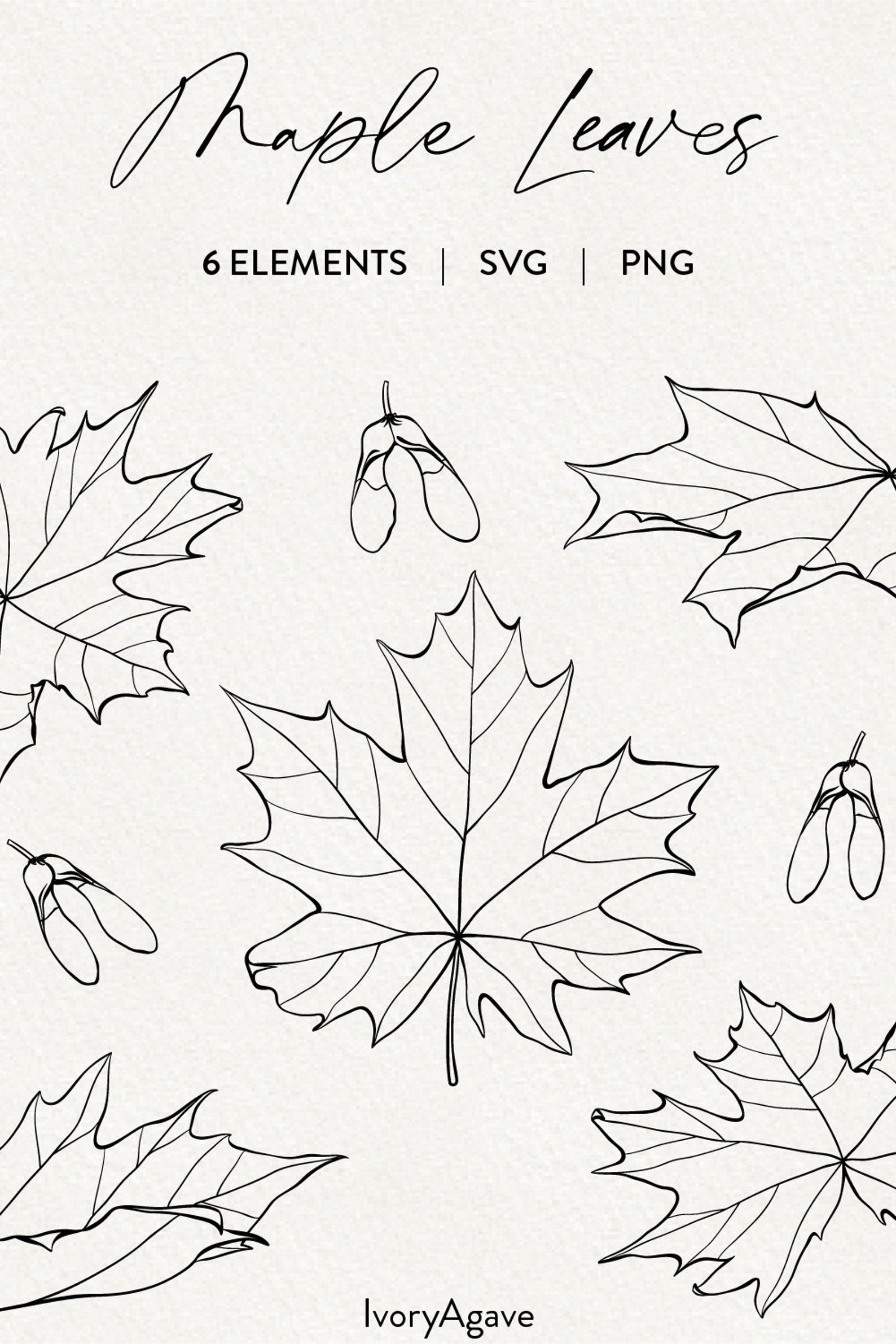 Fall Foliage Maple Leaves Line Art Clipart | Hand Drawn Vector | Fine ...