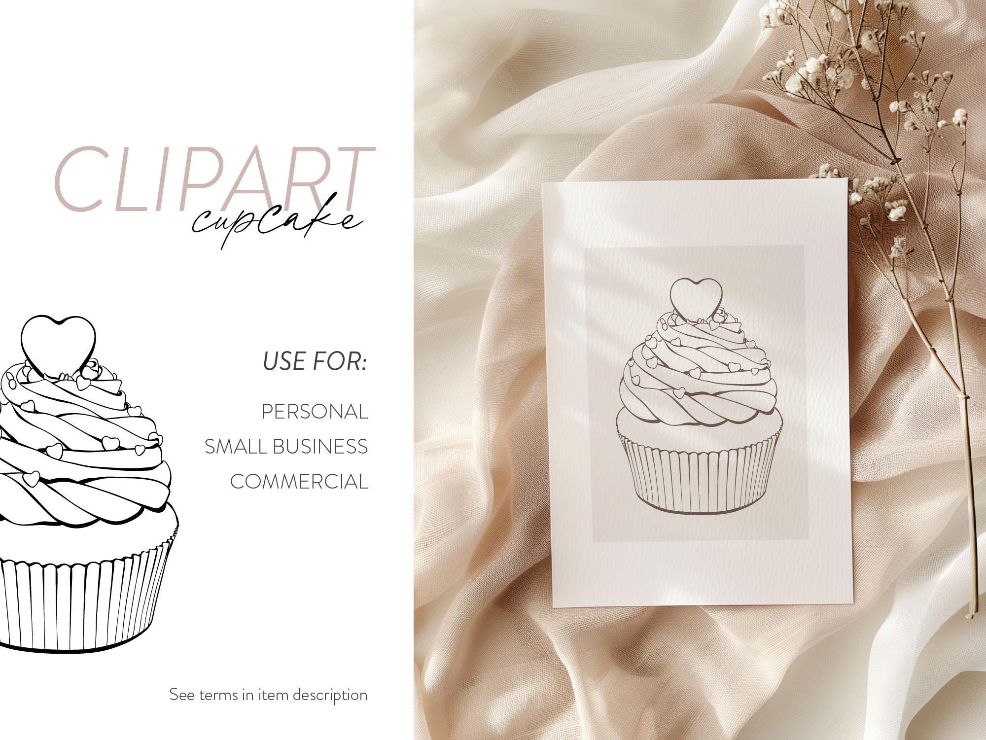 Valentine's Day Heart Cupcake Line Art Clipart Handdrawn Modern Graphic ...