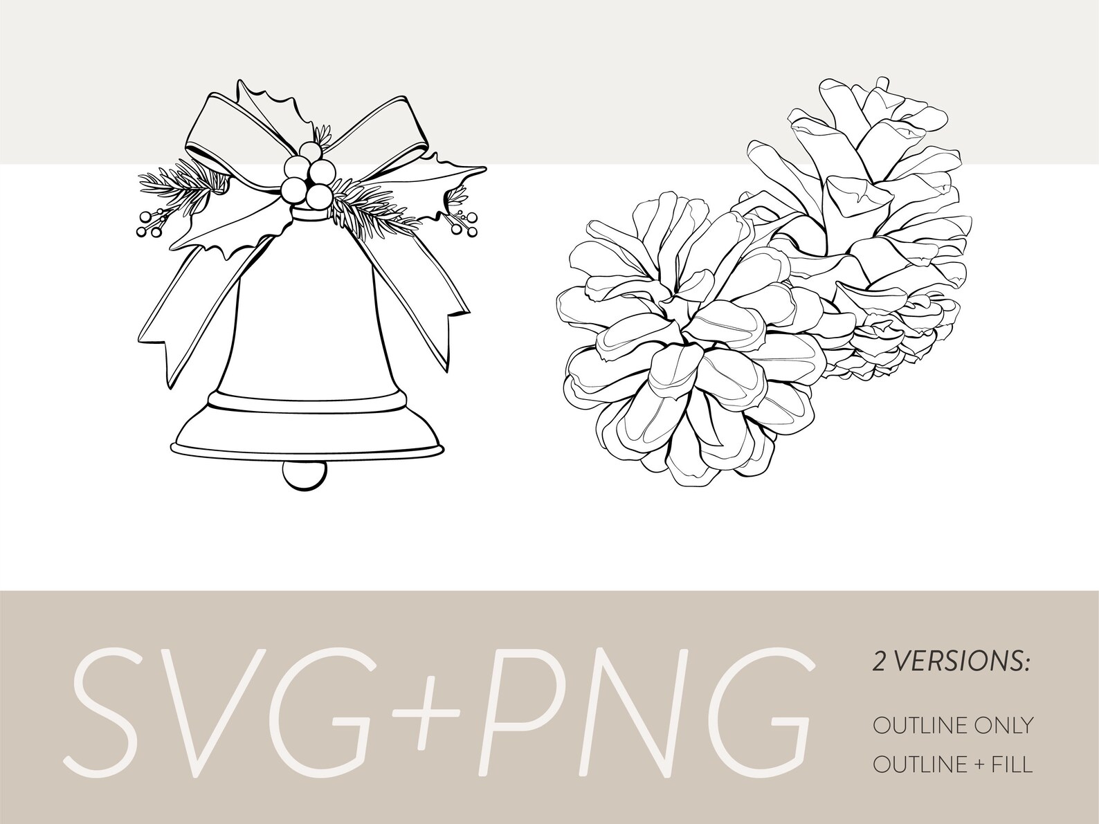 Christmas Bundle Line Art Clipart Line Drawing | Winter Holiday Hand ...