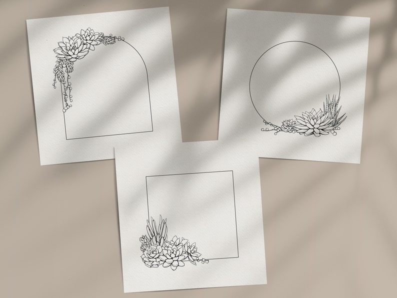 Succulent Garden Line Art Clipart | Summer Botanical Flower Hand Drawn ...