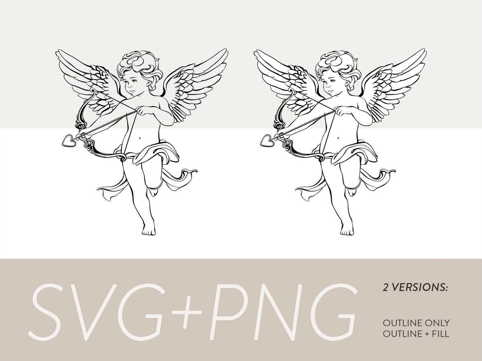 Valentine's Day Love Cupid Line Art Clipart Handdrawn Modern Graphic ...