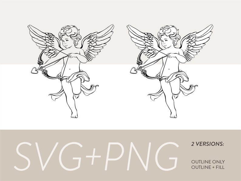 Valentine's Day Love Cupid Line Art Clipart Handdrawn Modern Graphic ...