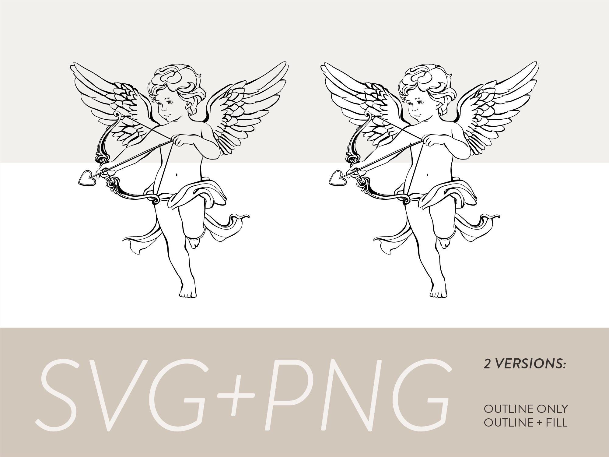 Valentine's Day Love Cupid Line Art Clipart Handdrawn Modern Graphic ...