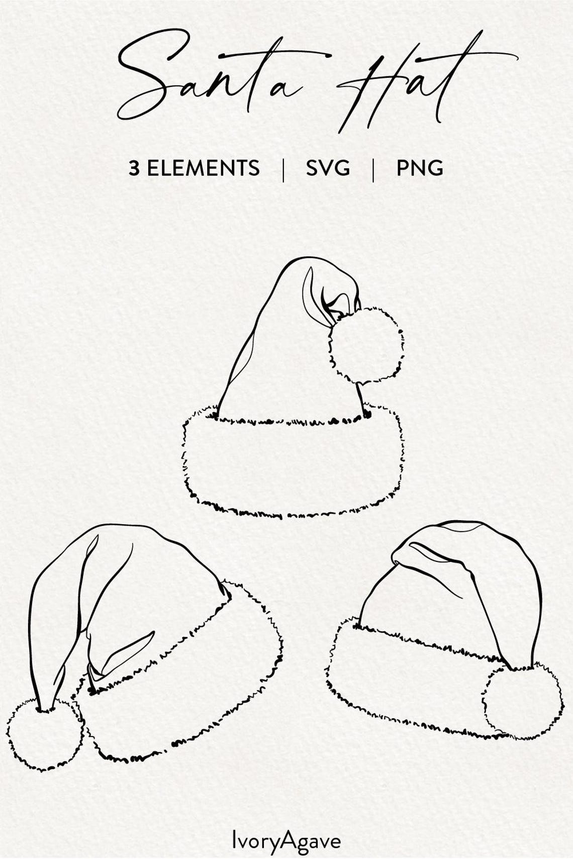 Christmas Santa Hat Line Art Clipart | Winter Holiday Hand Drawn SVG ...