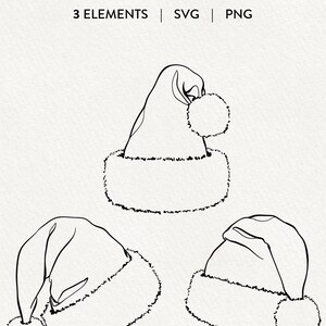 Christmas Santa Hat Line Art Clipart | Winter Holiday Hand Drawn SVG ...