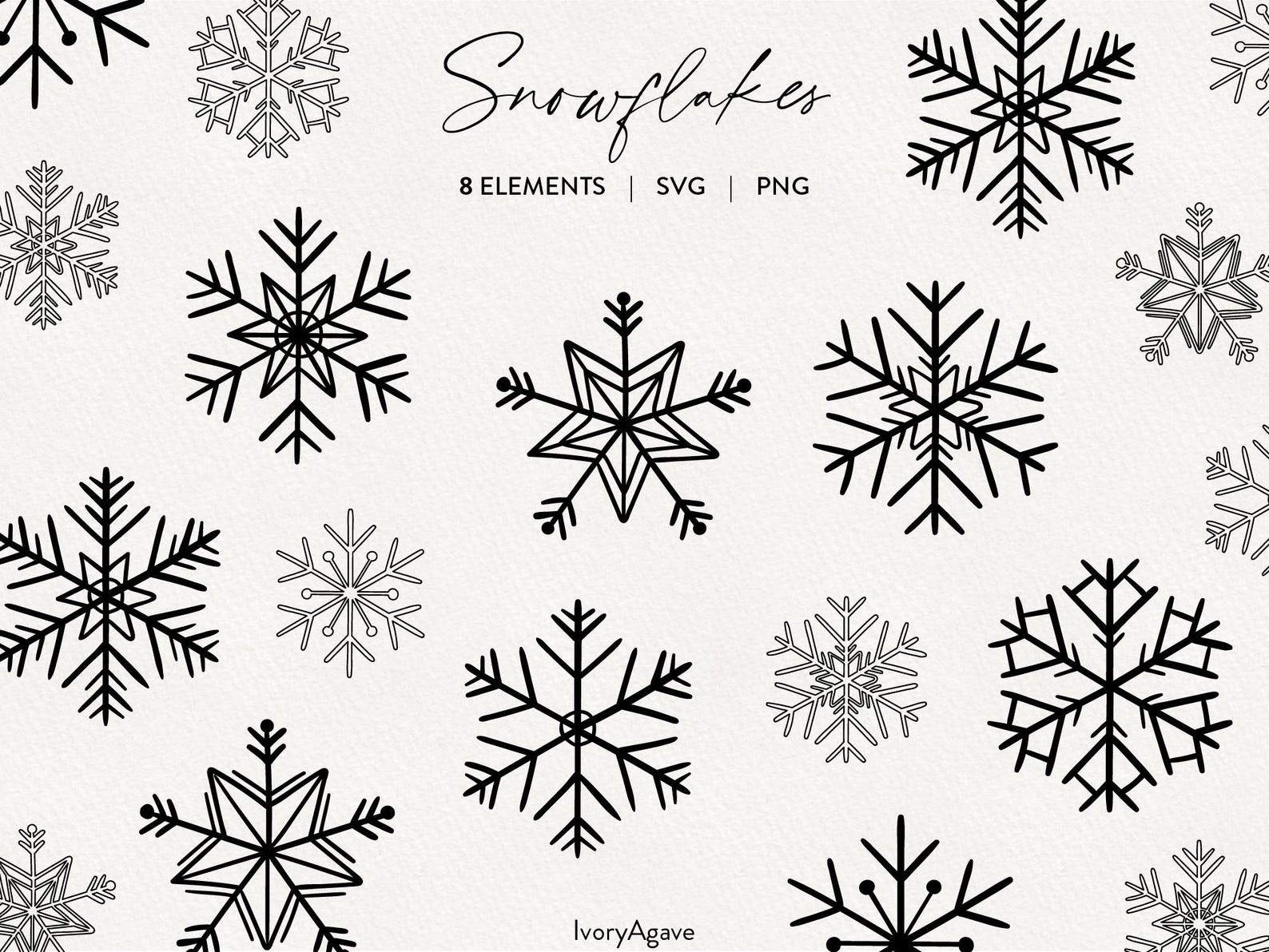 Snowflakes Line Art Clipart | Modern Winter Christmas Holiday Hand ...