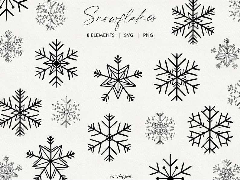 Snowflakes Line Art Clipart | Modern Winter Christmas Holiday Hand ...