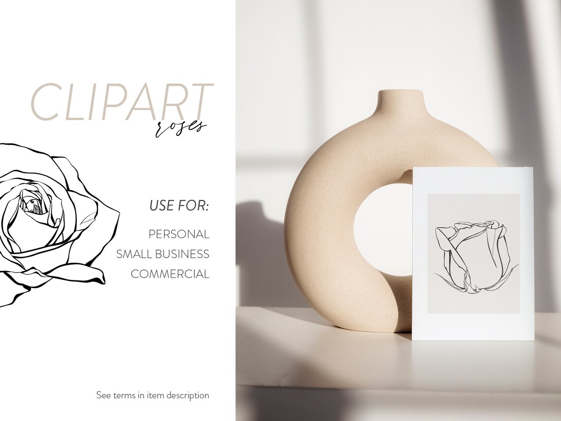 Rose Line Art Clipart | Botanical Flower Hand Drawn Illustration ...