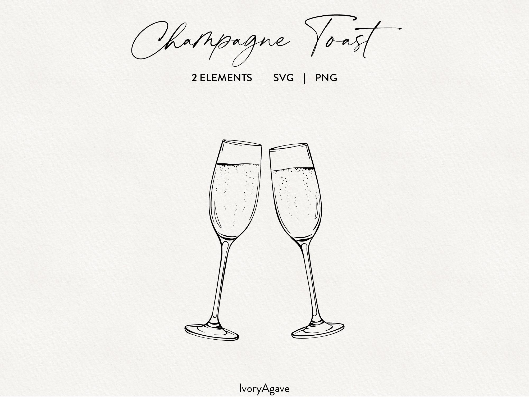Valentine's Day Champagne Glass Line Art Clipart Modern Handdrawn ...