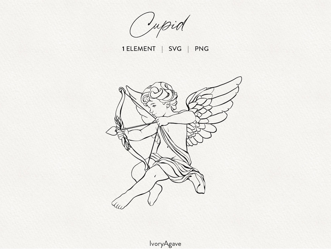 Valentine's Day Love Cupid Line Art Clipart Handdrawn Modern Graphic ...