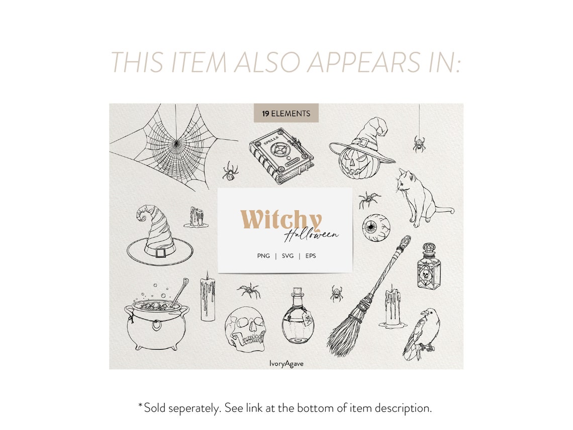 Halloween Witch Cauldron Line Art Clipart | Hand Drawn Vector | Fine ...