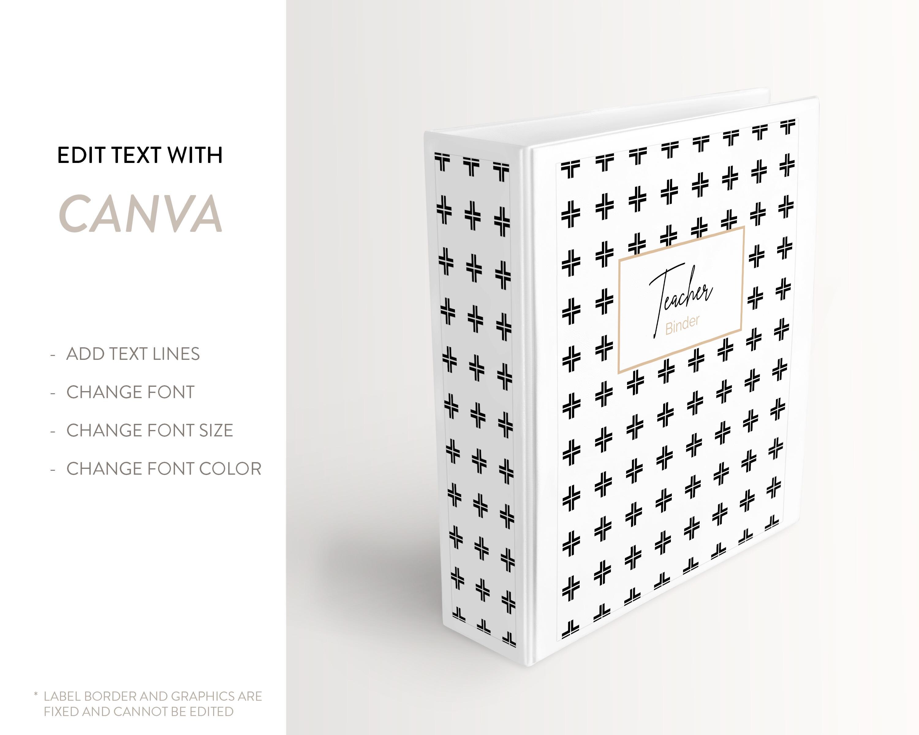 Binder Cover Printable Editable Black and White Modern Minimalist Canva ...