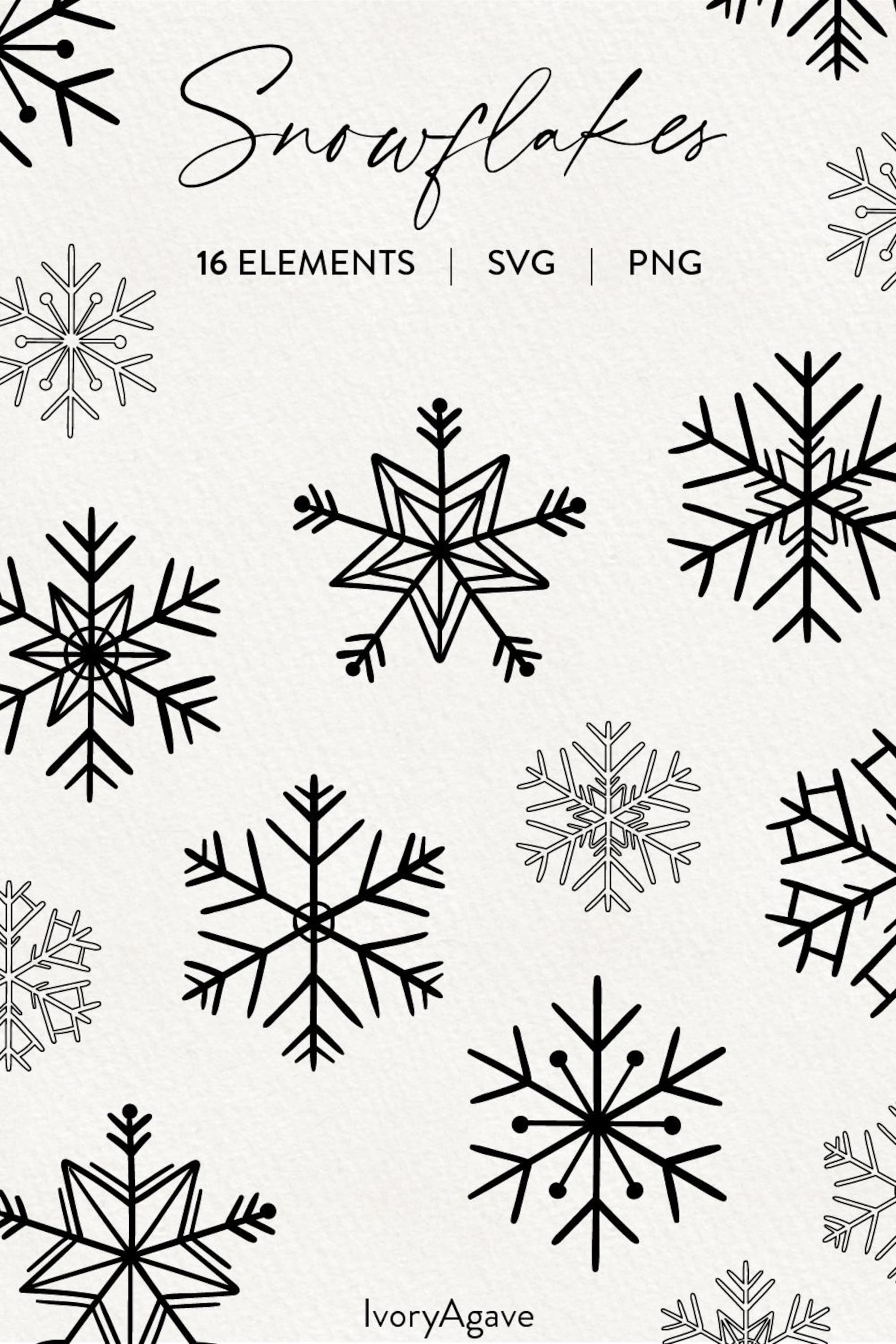 Snowflakes Line Art Clipart | Modern Winter Christmas Holiday Hand ...