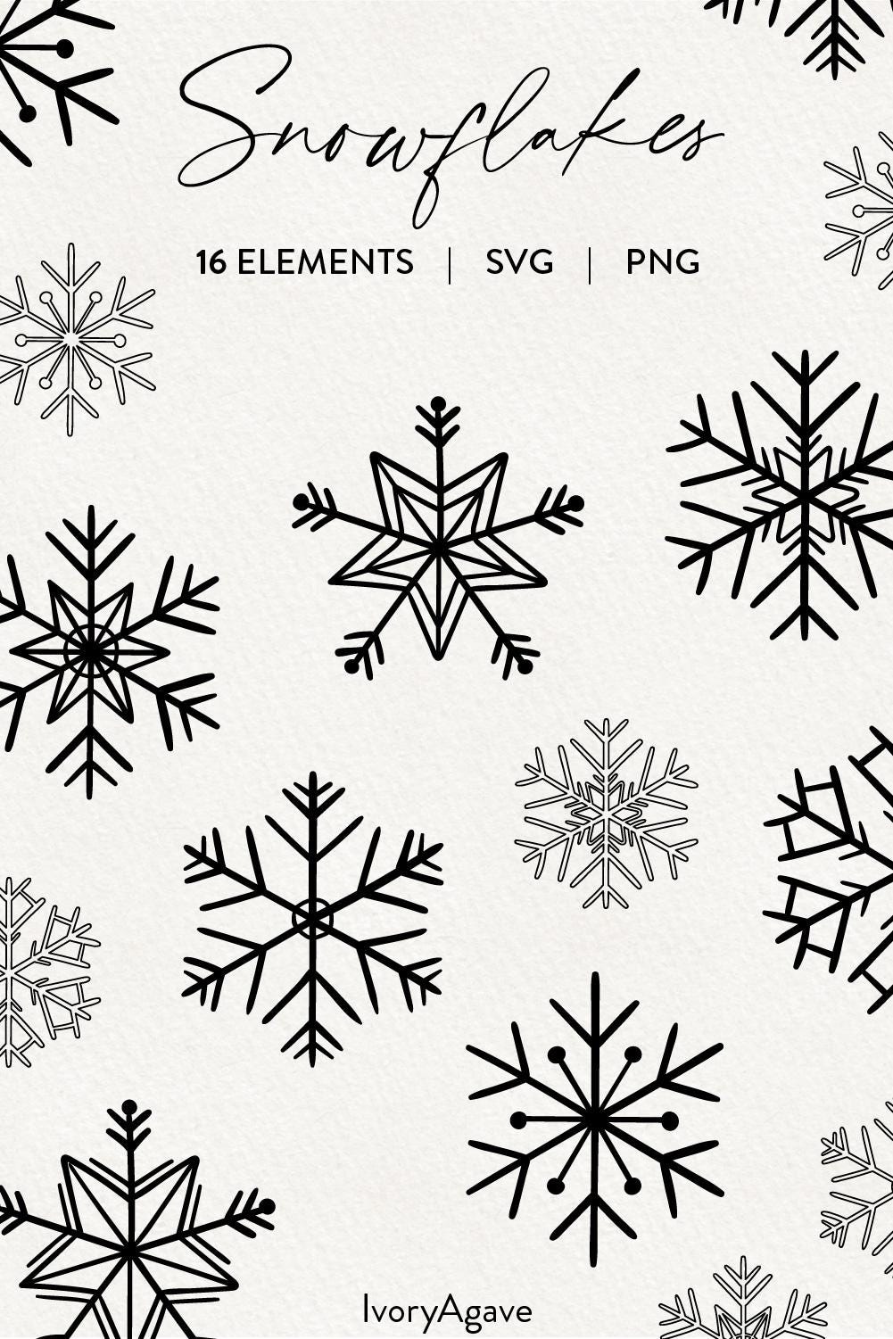 Snowflakes Line Art Clipart | Modern Winter Christmas Holiday Hand ...