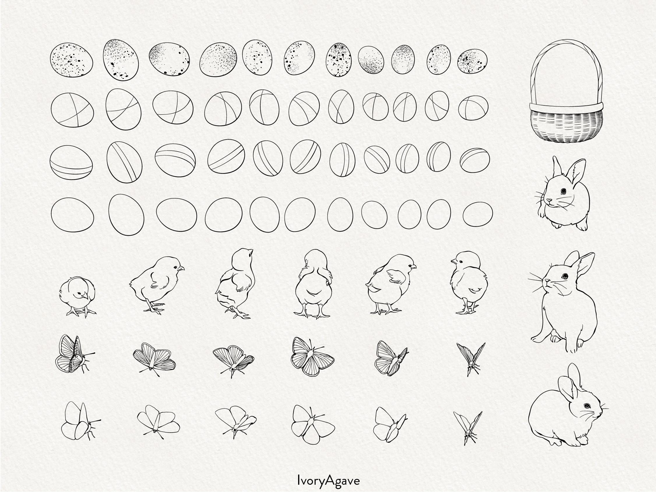 Easter Bundle Line Art Clipart Spring Graphic Modern Easter Hand Drawn ...