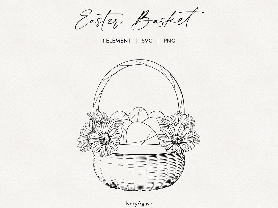 Easter Basket Line Art Clipart Spring Graphic Modern Easter Hand Drawn ...