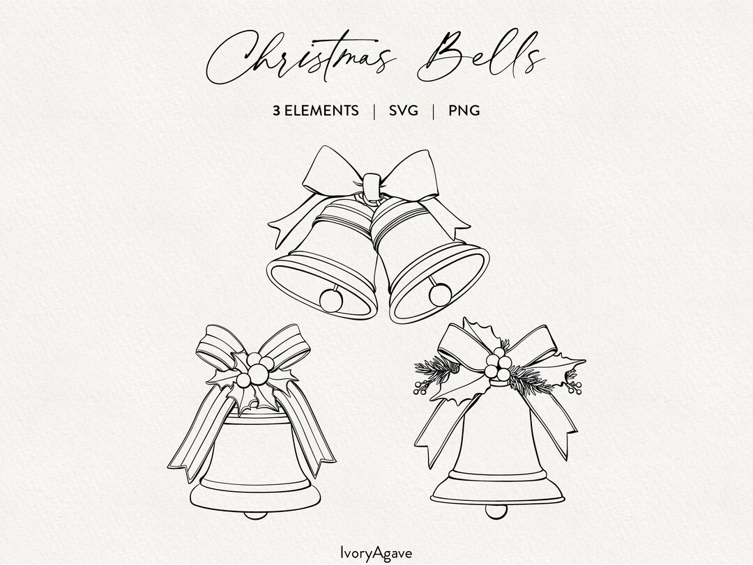 Christmas Bells Line Art Clipart Winter Holiday Christmas Hand Drawn ...