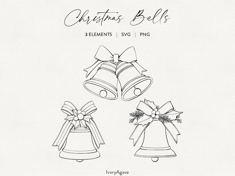 Christmas Bells Line Art Clipart | Winter Holiday Christmas Hand Drawn ...