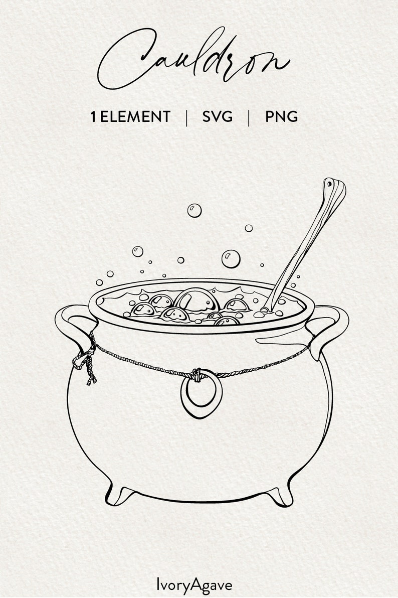 Halloween Witch Cauldron Line Art Clipart | Hand Drawn Vector | Fine ...