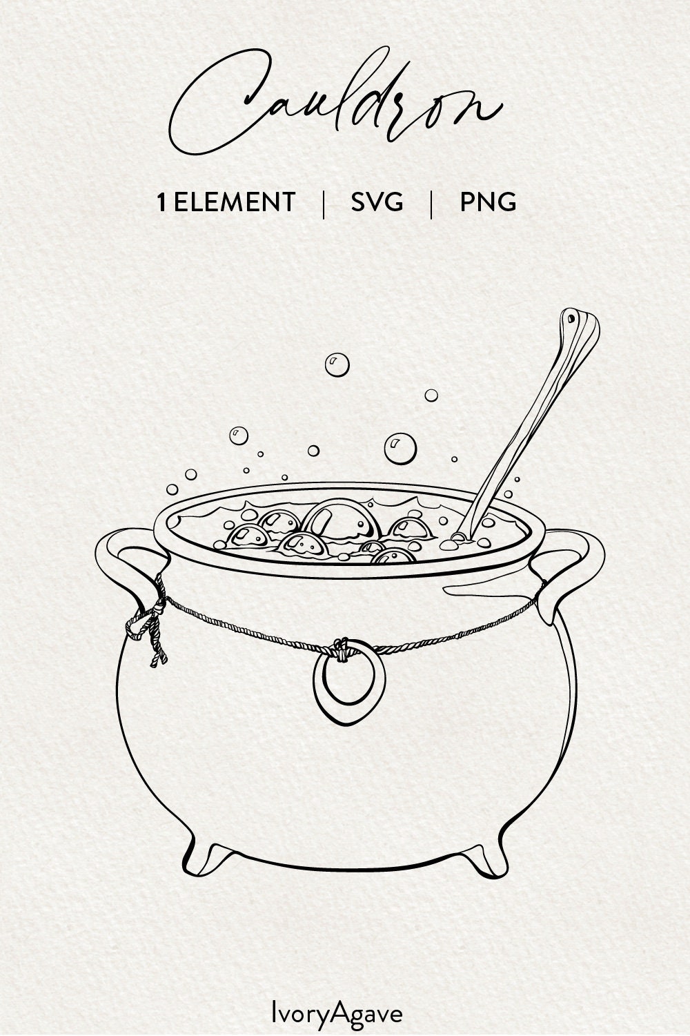 Halloween Witch Cauldron Line Art Clipart | Hand Drawn Vector | Fine ...