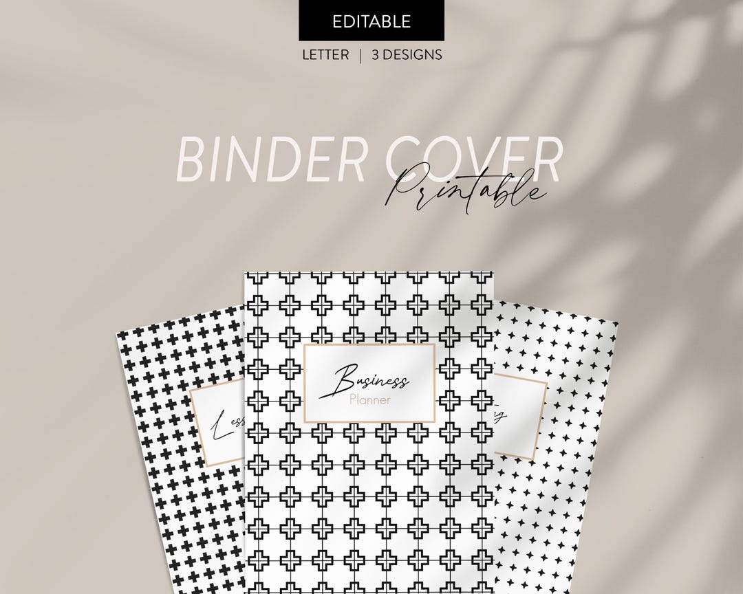 Binder Cover Printable Editable Canva Template Black and White Modern ...