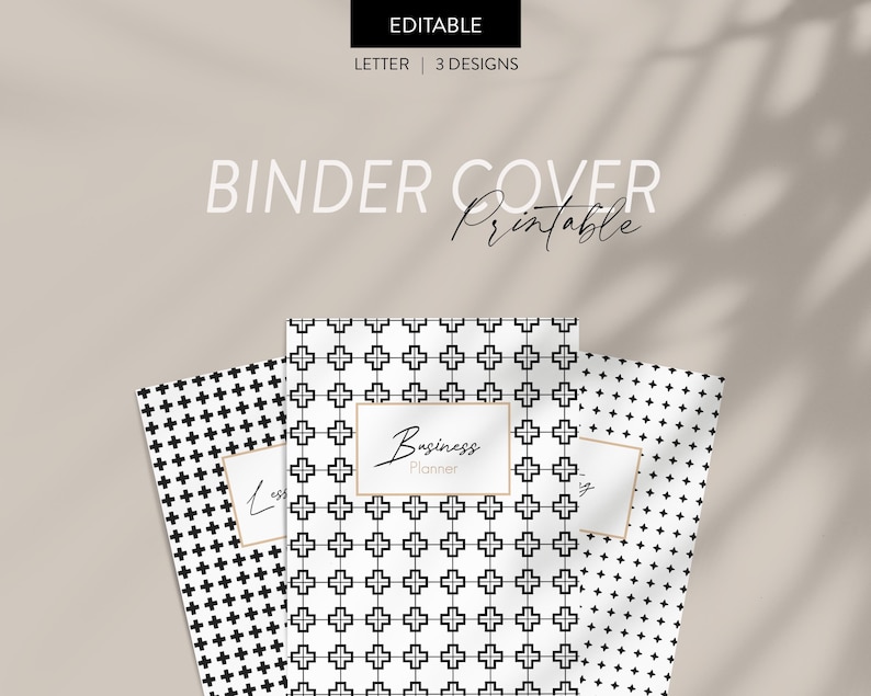 Binder Cover Printable Editable Canva Template Black and White Modern ...