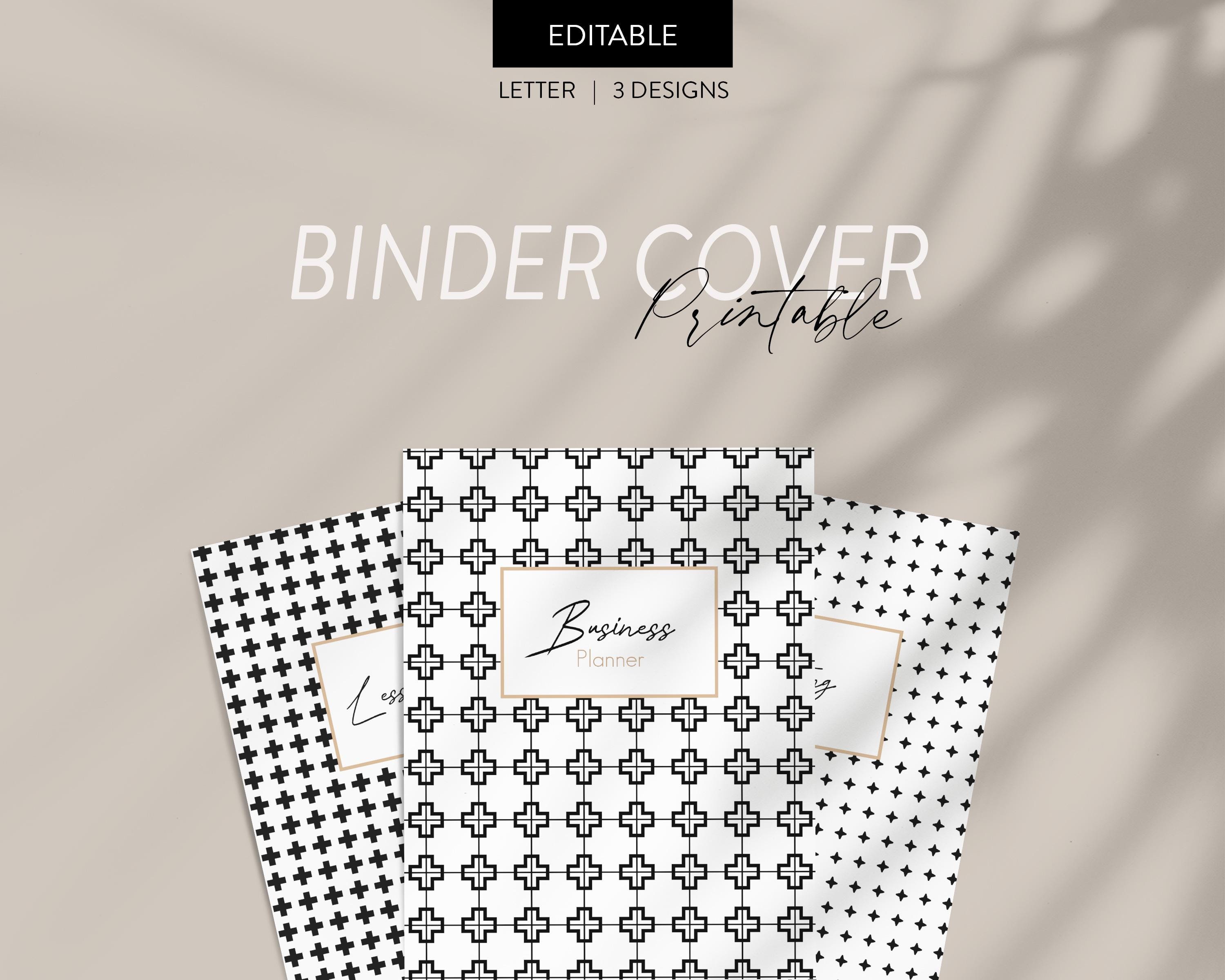 Binder Cover Printable Editable Canva Template Black and White Modern ...
