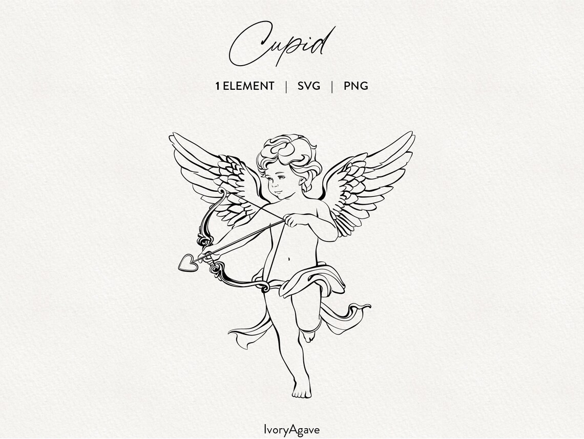 Valentine's Day Love Cupid Line Art Clipart Handdrawn Modern Graphic ...