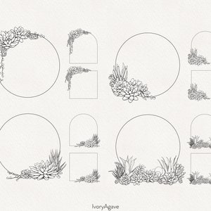 Succulent Garden Line Art Clipart | Summer Botanical Flower Hand Drawn ...