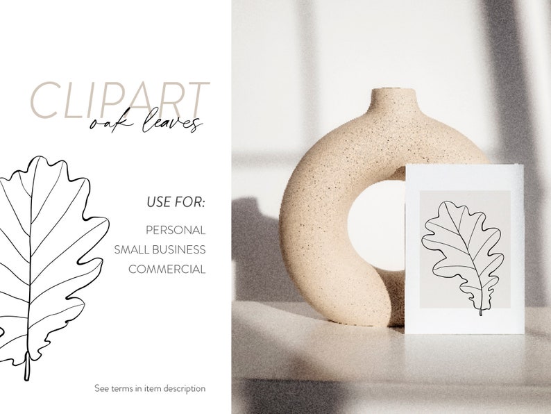 Fall Foliage Oak Leaves Line Art Clipart | Hand Drawn Vector | Fine ...