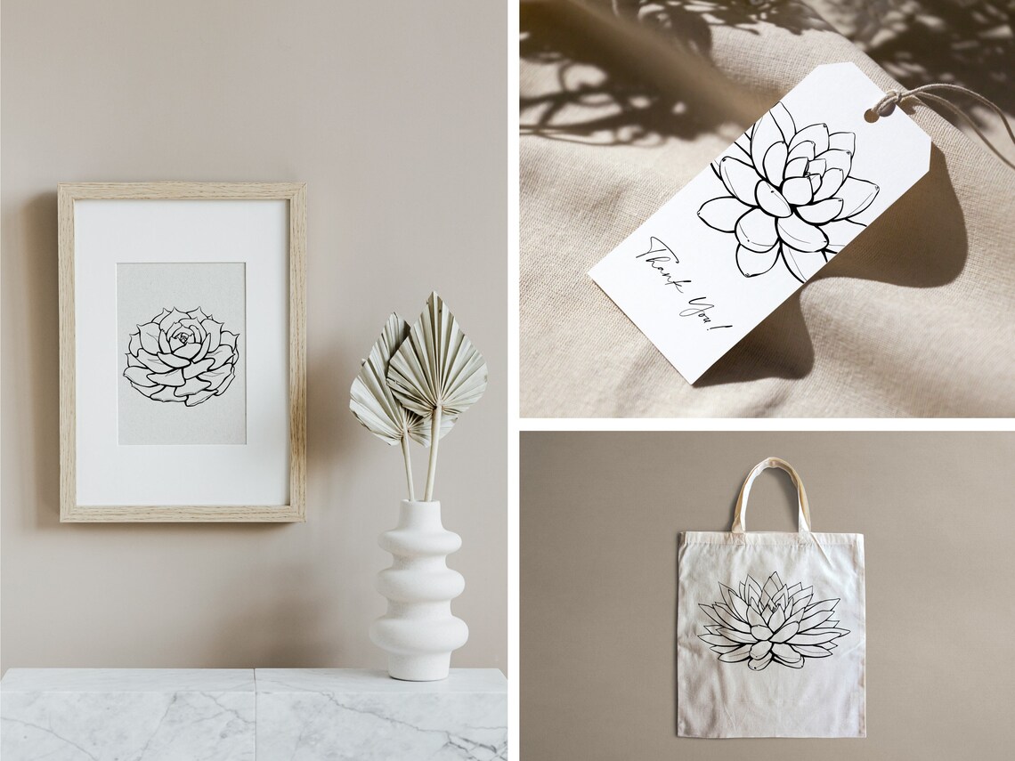 Succulent Line Art Clipart | Summer Botanical Flower Hand Drawn SVG PNG ...