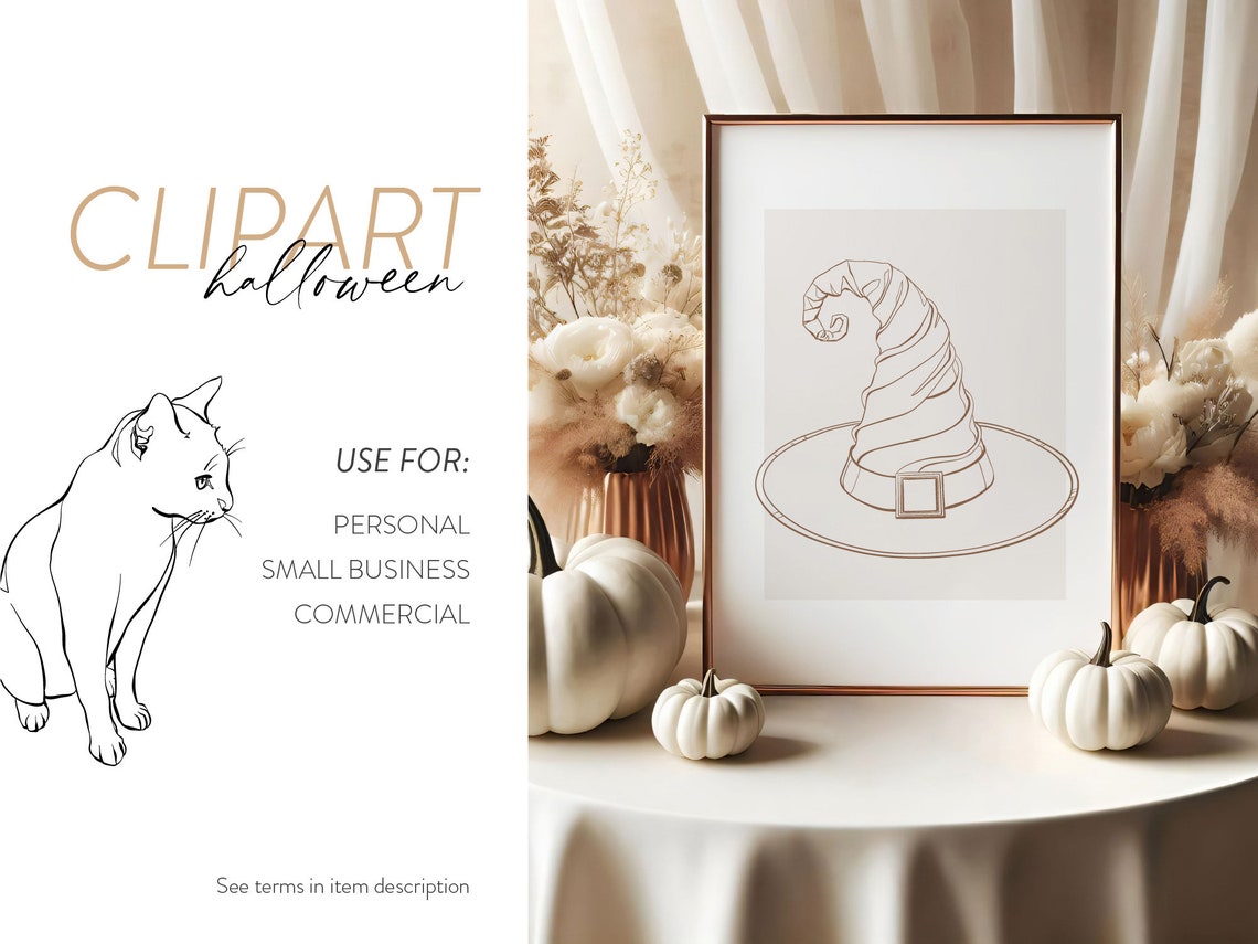 Halloween Witchy Line Art Clipart | Hand Drawn Vector | Fine Line ...