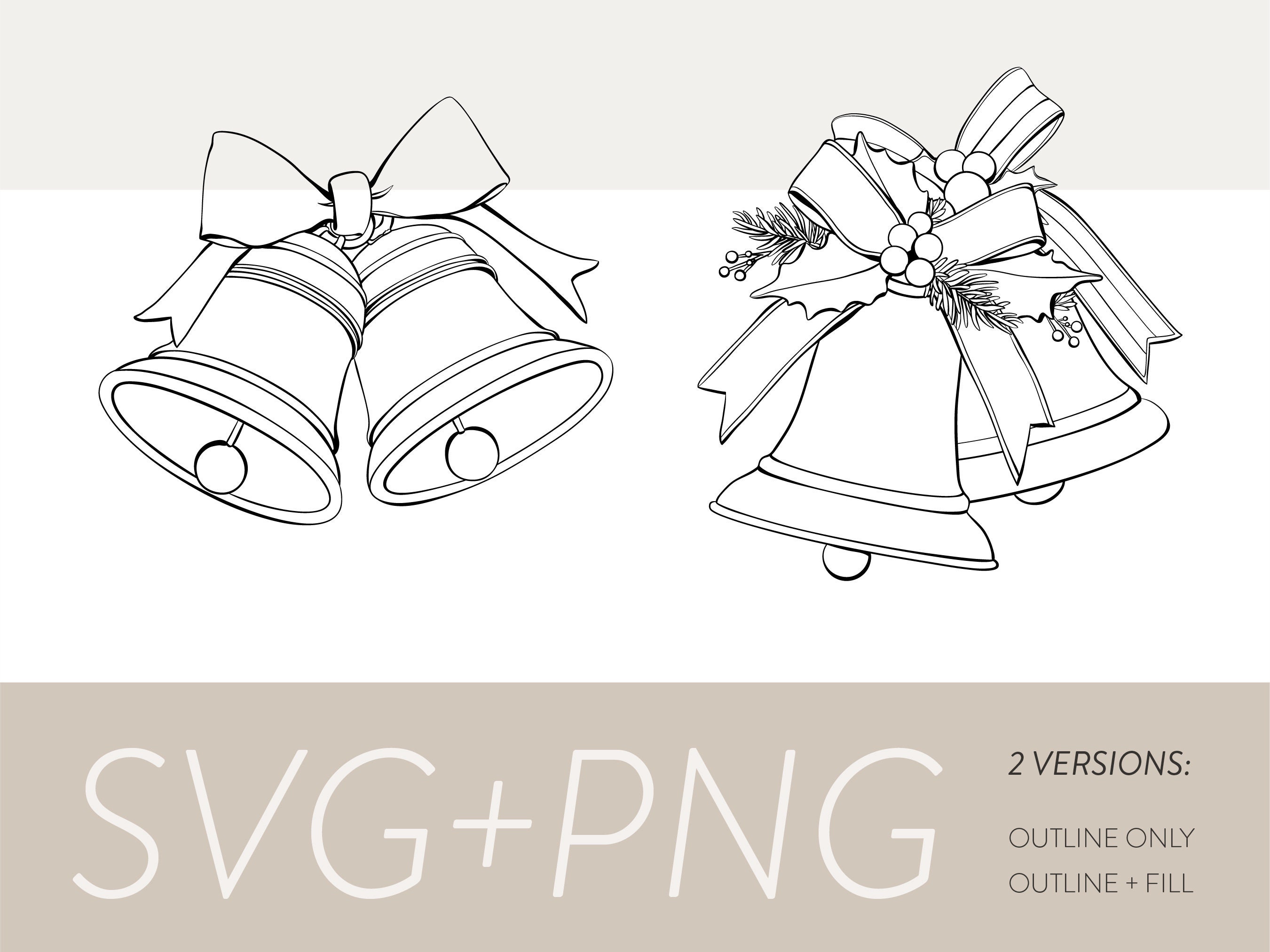 Christmas Bells Line Art Clipart Winter Holiday Christmas Hand Drawn ...